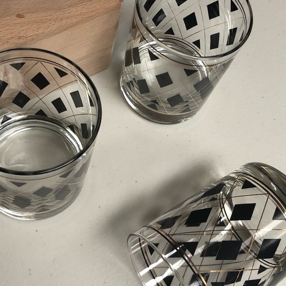 Vintage | Dining | Vintage Modern Black Gold Diamond Rocks Glasses ...